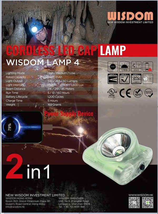 Wisdom 4A Cordless Cap Lamp Australia - Professional Mining Headlamp ...